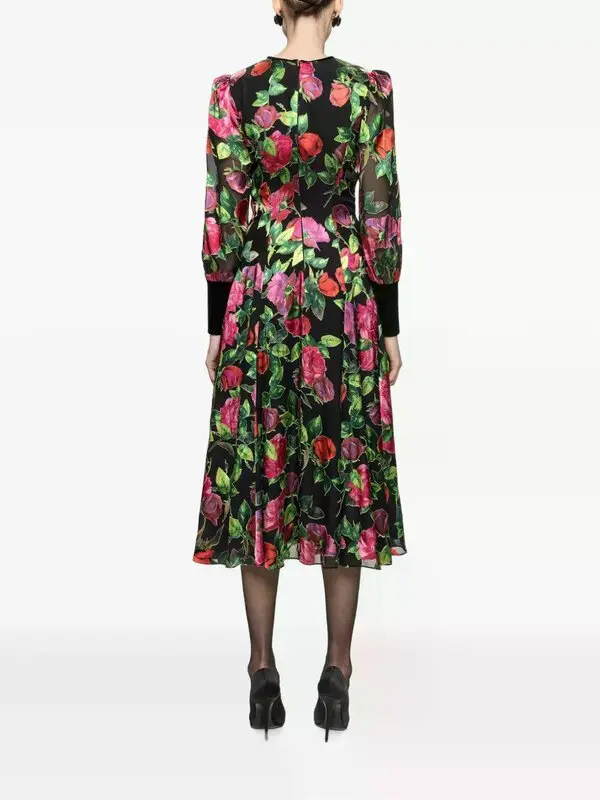 NISSA Floral Viscose-and-silk Midi Dress