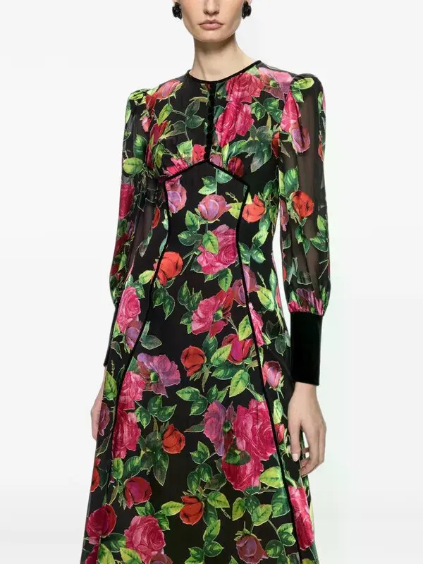 NISSA Floral Viscose-and-silk Midi Dress