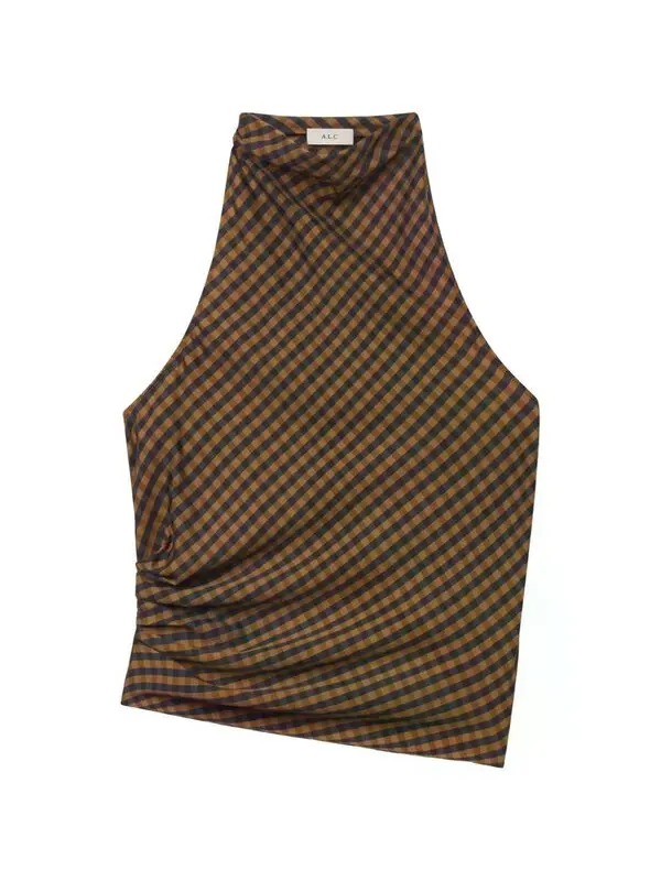 A.L.C. Penelope Gingham-print Asymmetric Tank Top