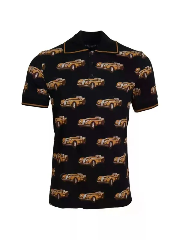 Dolce & Gabbana Car-print Polo Shirt - Black