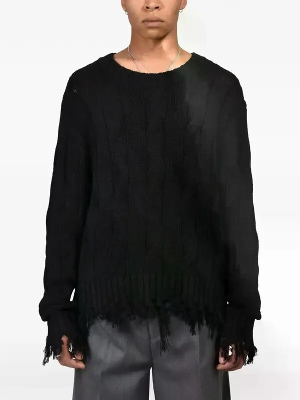 CEDARWOOD Distressed Cable-knit Sweater