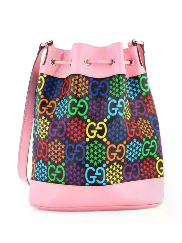 Gucci Psychedelic Print Gg Coated Canvas Medium Bucket Bag