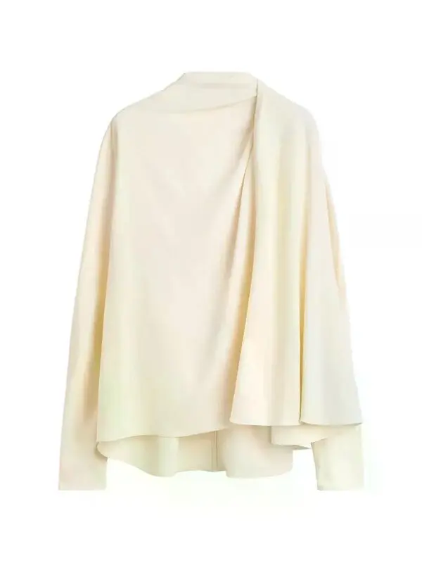 TOTEME Asymmetric Draped Cady Blouse Ecru