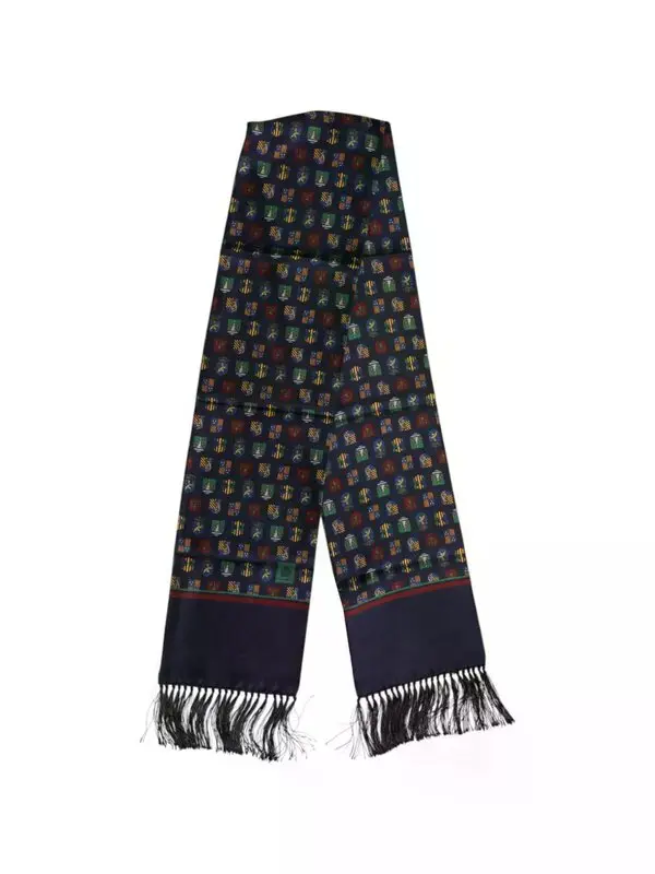 Dolce & Gabbana Heraldic-print Fringed Scarf - Blue