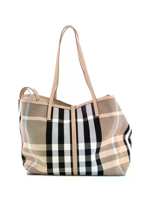 Burberry Beach Vintage Check Canvas Xl Tote Bag - Brown