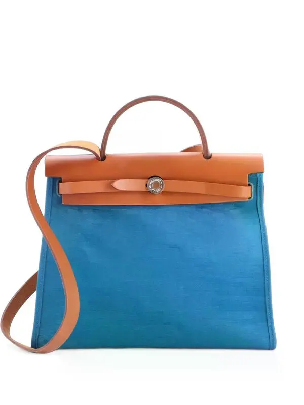 Hermès Herbag Zip Leather And Toile 31 Shoulder Bag - Blue