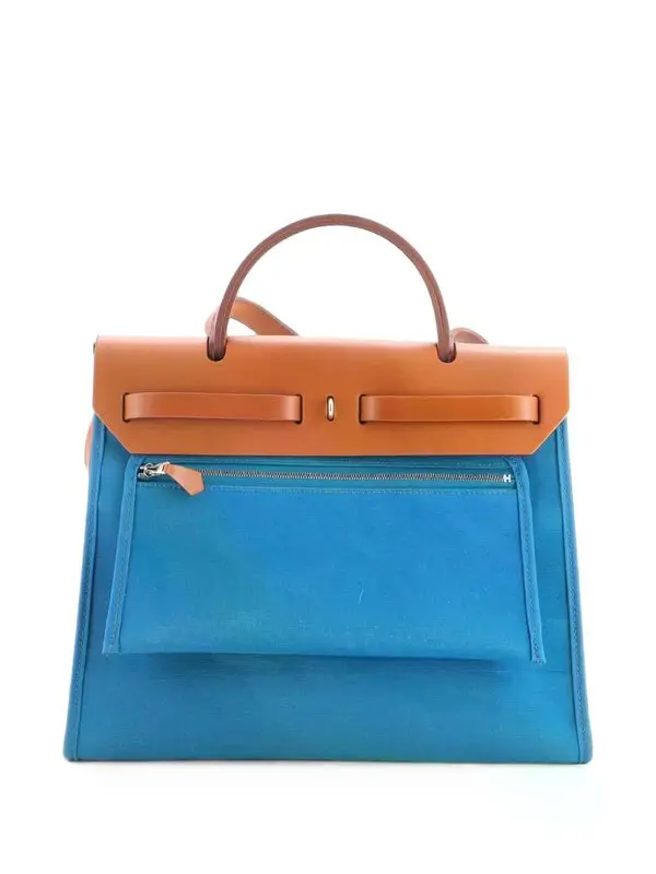 Hermès Herbag Zip Leather And Toile 31 Shoulder Bag - Blue