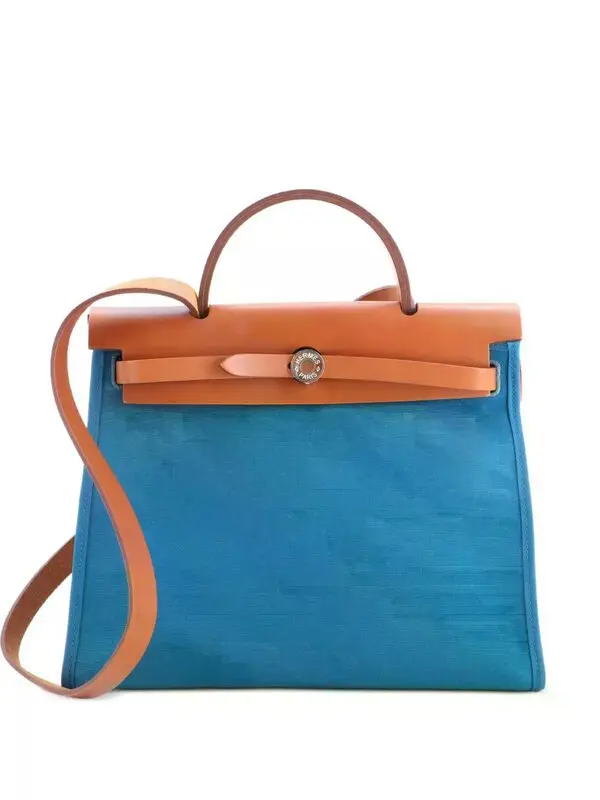 Hermès Herbag Zip Leather And Toile 31 Shoulder Bag - Blue