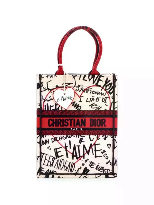 Dior Book Embroidered Canvas Vertical Tote Bag