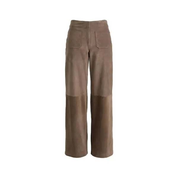 ANNA GATTO Wide Leg Taupe Leather Trousers