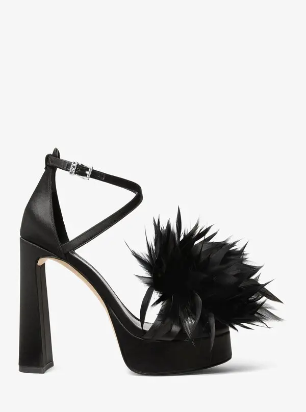 Michael Kors Cami Feather Trim Satin Platform Sandal In Size By