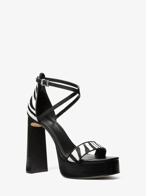 Michael Kors Cami Zebra Print Calf Hair Platform Sandal In Size By