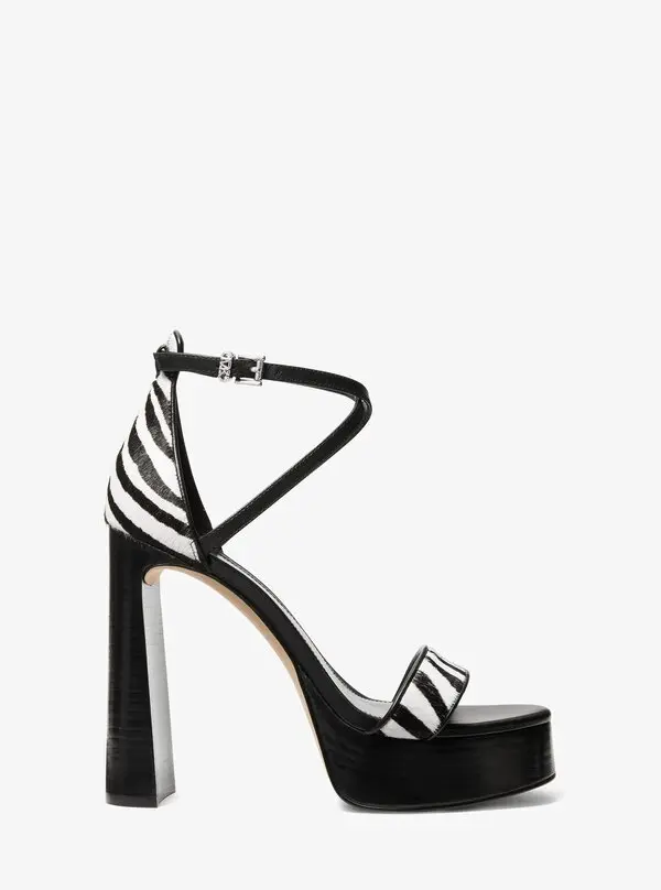 Michael Kors Cami Zebra Print Calf Hair Platform Sandal In Size By