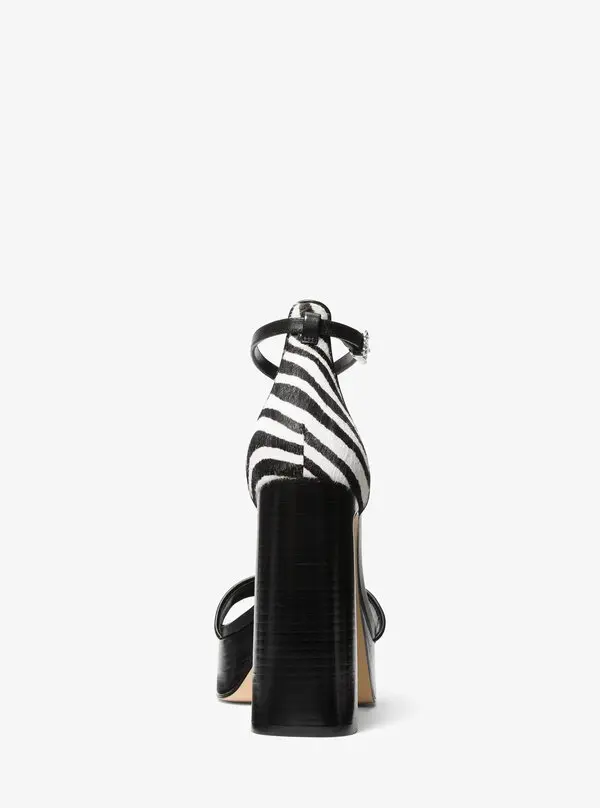 Michael Kors Cami Zebra Print Calf Hair Platform Sandal In Size By
