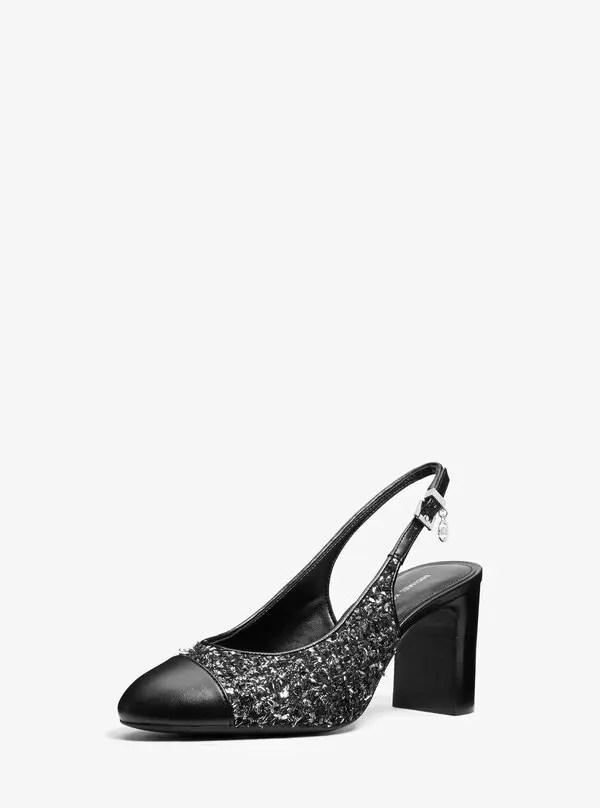 Michael Kors Piper Flex Metallic Tweed And Leather Slingback Pump In Size By