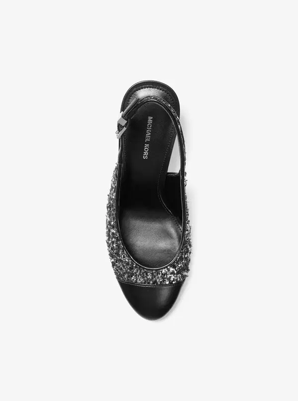 Michael Kors Piper Flex Metallic Tweed And Leather Slingback Pump In Size By