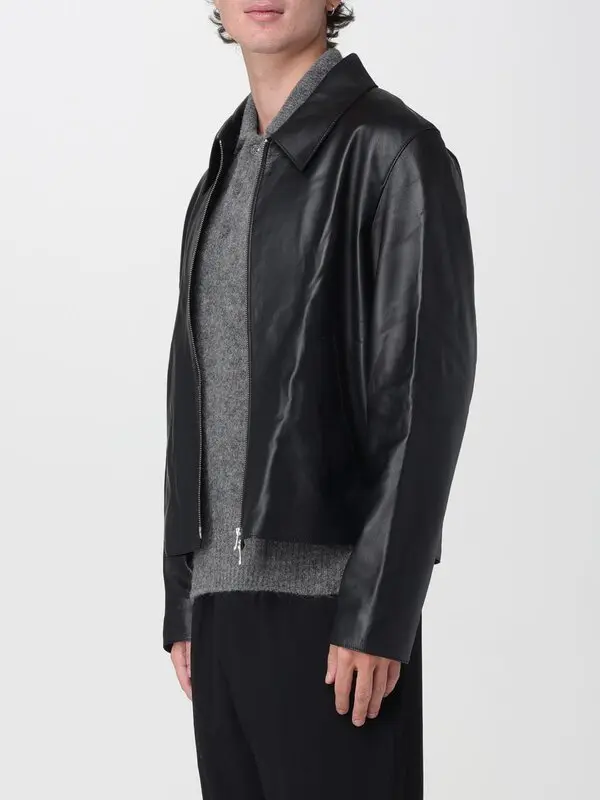 AMI Paris Smooth Lambskin Leather Jacket With Zip Closure And Classic Collar