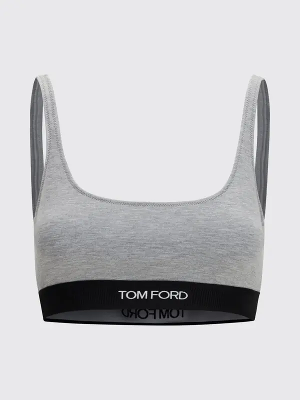 TOM FORD Cropped Modal Bralette Top With Contrast Logo Band - Grey