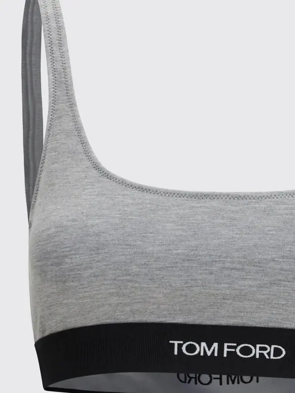 TOM FORD Cropped Modal Bralette Top With Contrast Logo Band - Grey