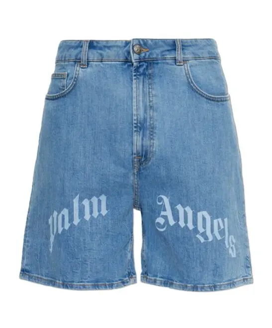 Palm Angels Logo Denim Shorts - Blue