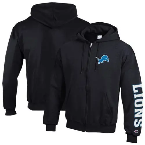 Champion Detroit Lions Powerblend Fleece Full-zip Hoodie - Black