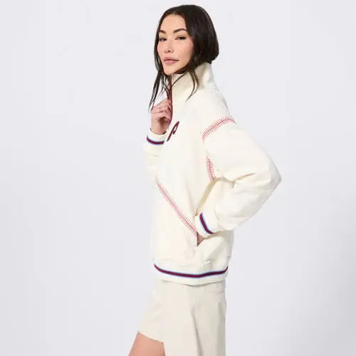 Terez White Philadelphia Phillies Baseball Stitch Quarter-zip Pullover