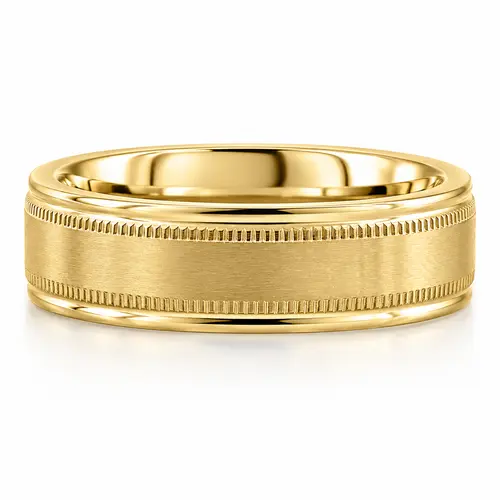 BLISS DIAMOND 6.5mm Matte Ring Gold Comfort Fit Wedding Band - Titanium