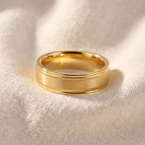 BLISS DIAMOND 6.5mm Matte Ring Gold Comfort Fit Wedding Band