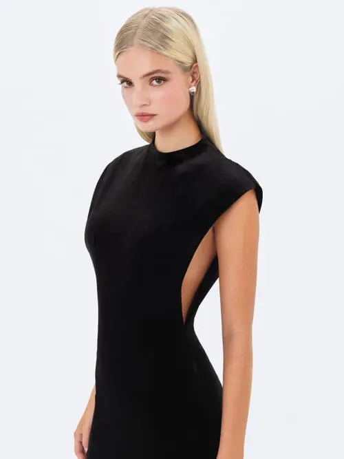 MISS CIRCLE NEW YORK Vienna Velvet Mock Neck Mini Dress - Black
