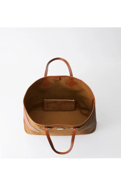 Mcm X-large Dia Shopper In Calfskin Suede - Cognac