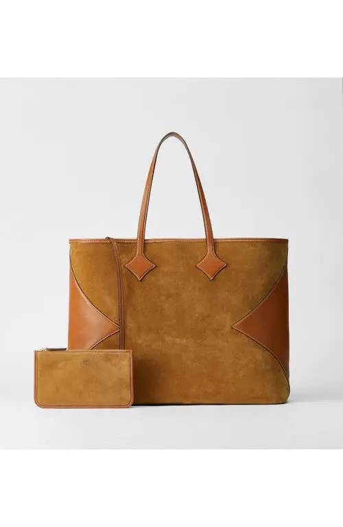 Mcm X-large Dia Shopper In Calfskin Suede - Cognac
