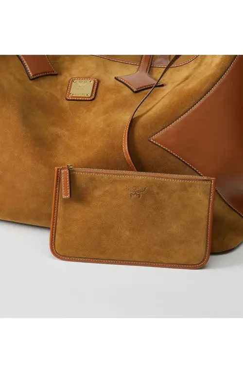 Mcm X-large Dia Shopper In Calfskin Suede - Cognac