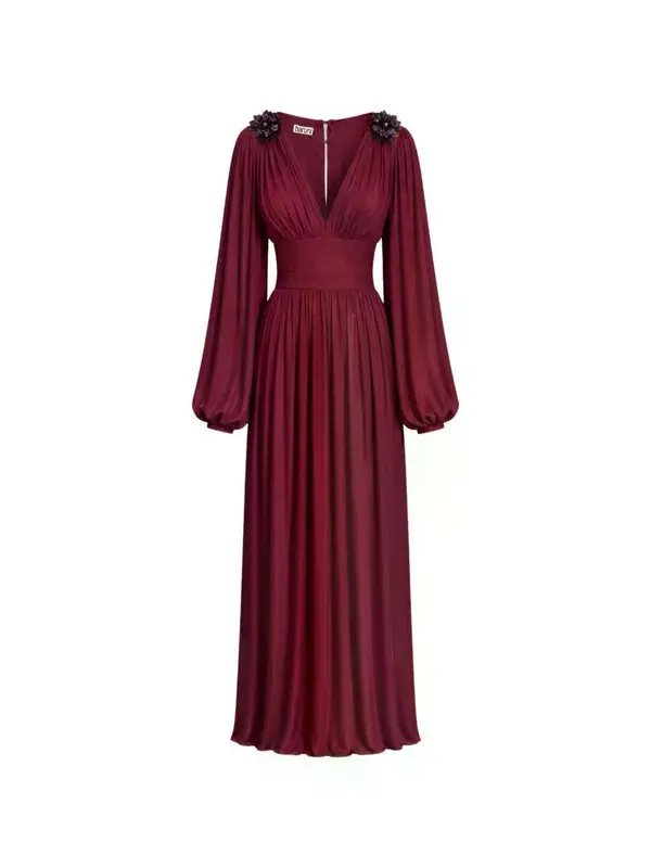 BARUNI Layan Floral-embellished Pleated Maxi Dress - Brown