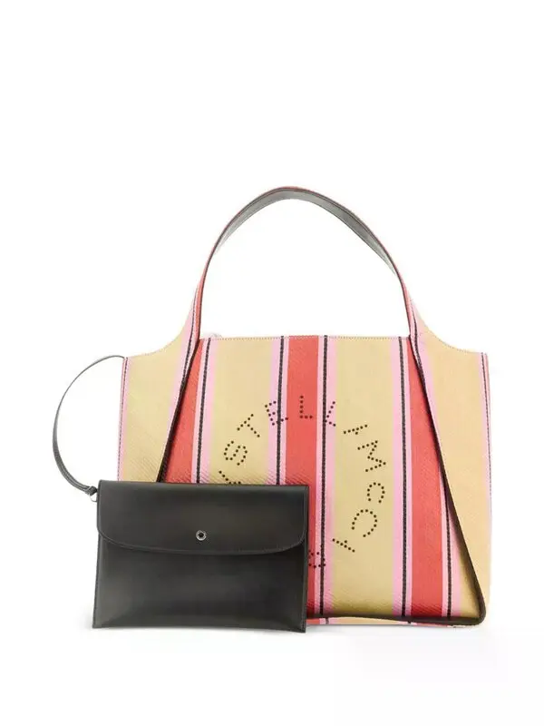 Stella McCartney Perforated Logo Striped Tote Bag
