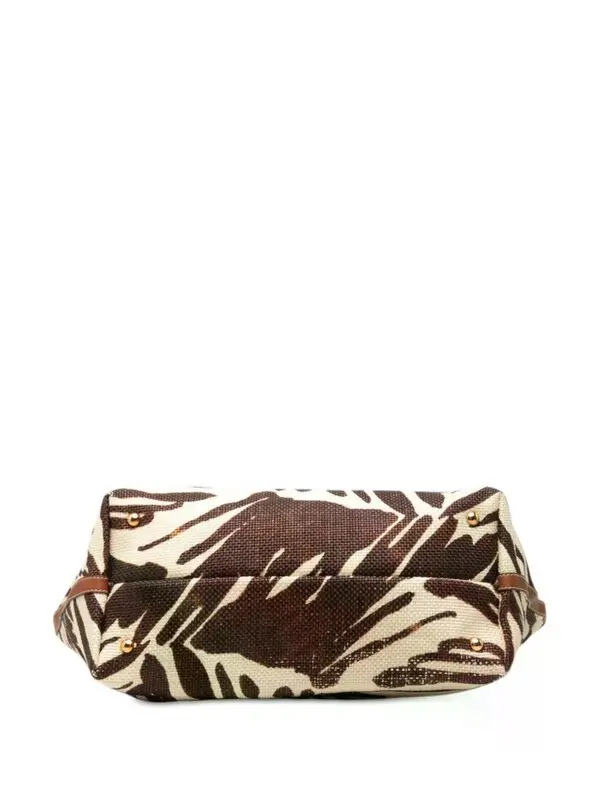 FERRAGAMO 2000-2026 Zebra Printed Straw Shopper Tote Bag