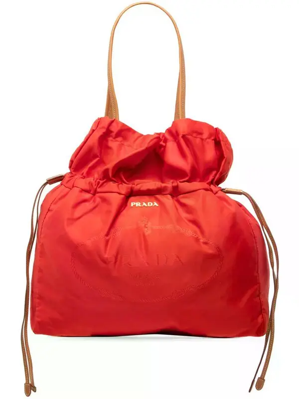 Prada 2010-2026 Tessuto Logo Drawstring Tote Bag - Red