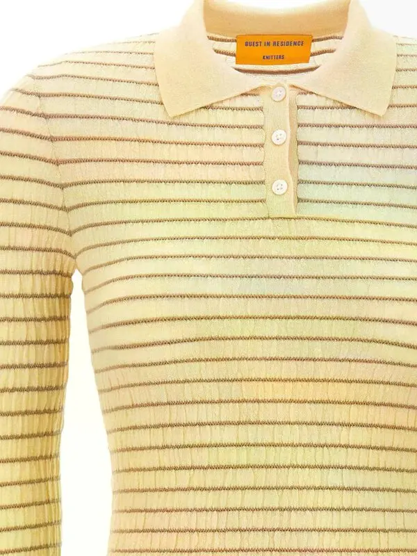 Guest In Residence Striped Smocked Polo Shirt