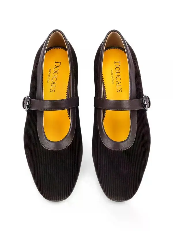 DOUCAL'S Buckle-strap Ribbed Ballet Flats