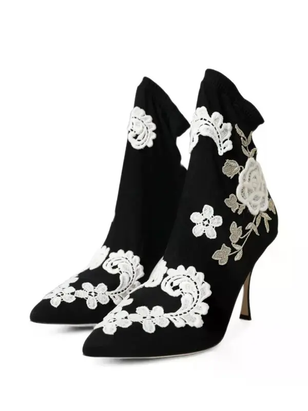 Dolce & Gabbana Floral-embroidered Slip-on Ankle Boots