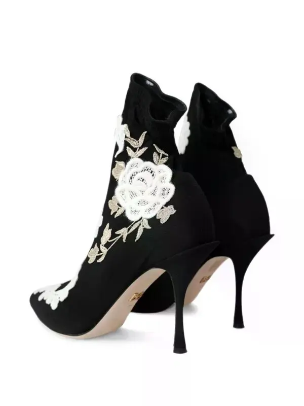 Dolce & Gabbana Floral-embroidered Slip-on Ankle Boots
