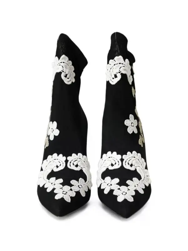 Dolce & Gabbana Floral-embroidered Slip-on Ankle Boots