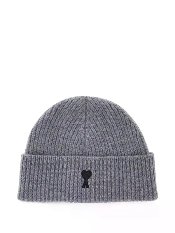 AMI Paris De Coeur Ribbed-knit Beanie Hat