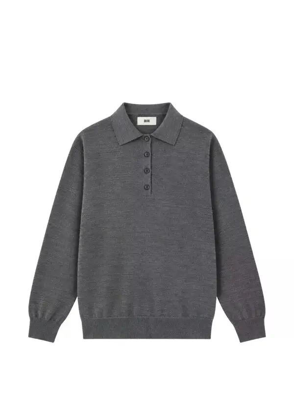 SOLOTRE Button-up Polo Sweater - Grey