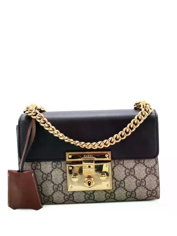 Gucci Padlock Shoulder Bag Gg Coated Canvas And Leather Small Crossbody Bag - Black