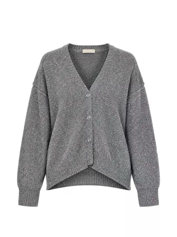 KAOS Metallic-effect V-neck Cardigan - Grey