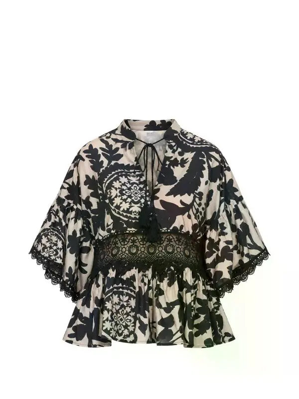KAOS Paisley-print Lace-panel Blouse