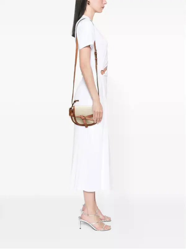 Loewe 2021 Mini Bicolor Anagram Canvas And Smooth Calfskin Gate Crossbody Bag - Neutrals