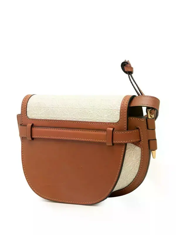 Loewe 2021 Mini Bicolor Anagram Canvas And Smooth Calfskin Gate Crossbody Bag - Neutrals
