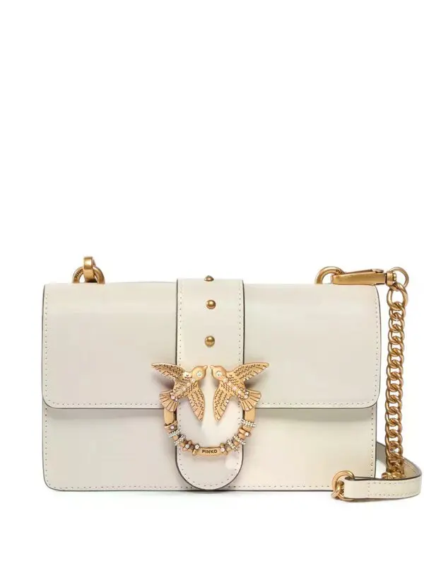 Pinko Mini Love Bag One Crossbody Bag In Leather With Jewel Buckle - Neutrals