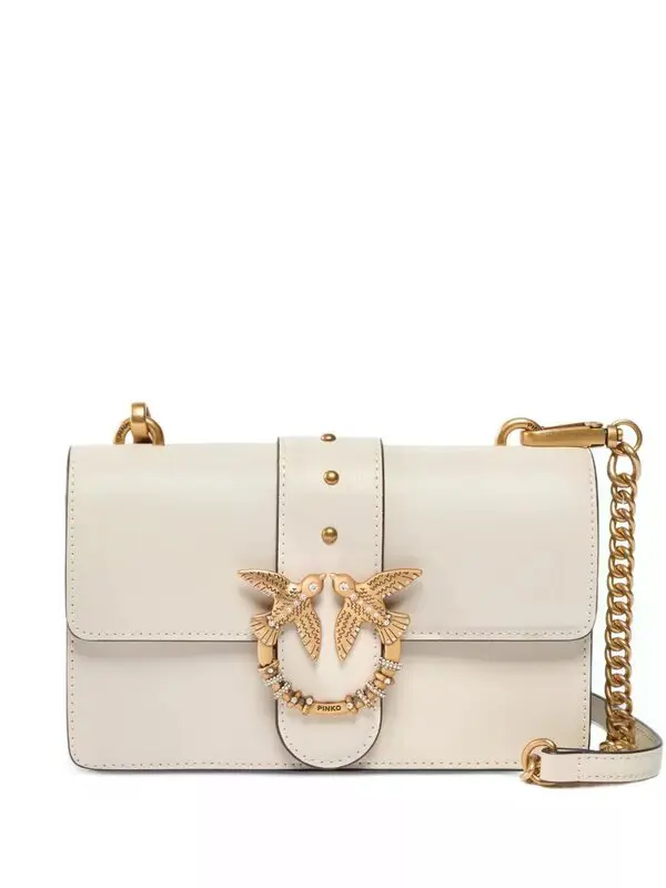 Pinko Mini Love Bag One Crossbody Bag In Leather With Jewel Buckle - Neutrals